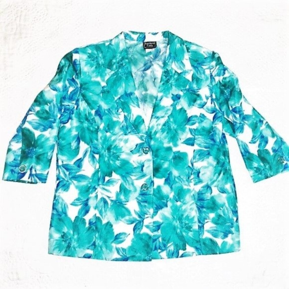 Floral Blazer Jacket 14 Womens Southern Lady Exc - Gem